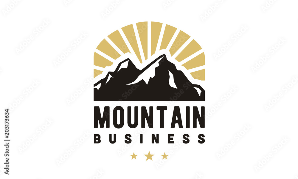 Sunshine Mountain Peak with Sun Rays logo design inspiration Stock ...