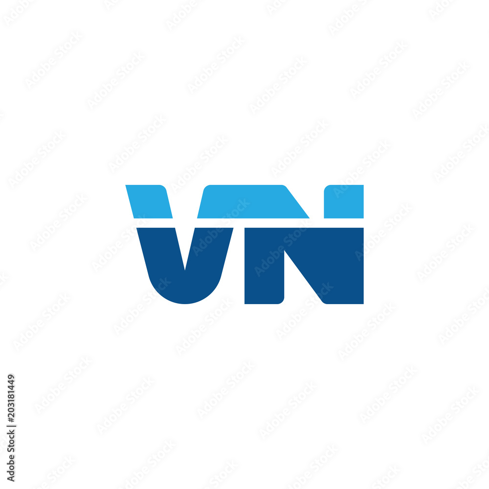 Initial letter VN, straight linked line bold logo, simple flat blue ...