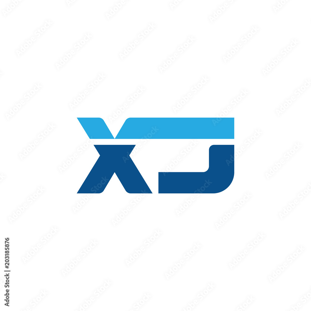 Initial letter XJ, straight linked line bold logo, simple flat blue ...