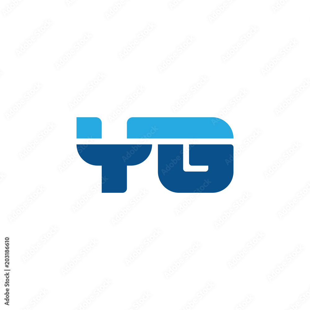 Initial letter YG, straight linked line bold logo, simple flat blue ...