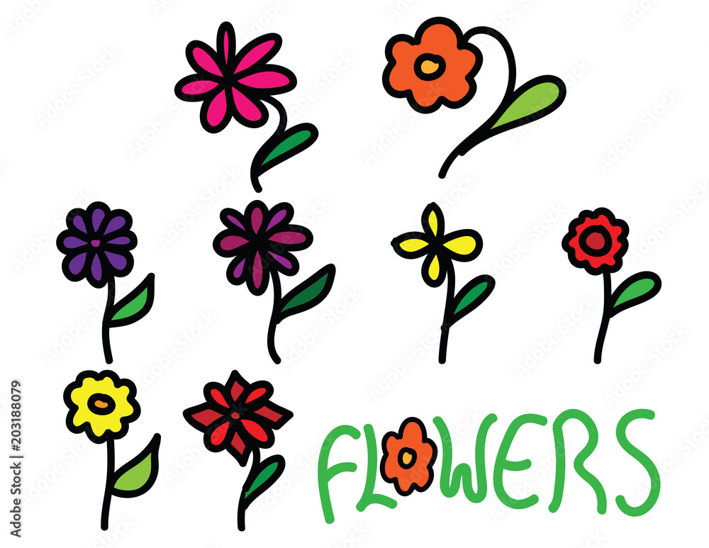 hand drawn flowers and text isolated on white background Stock Vector ...