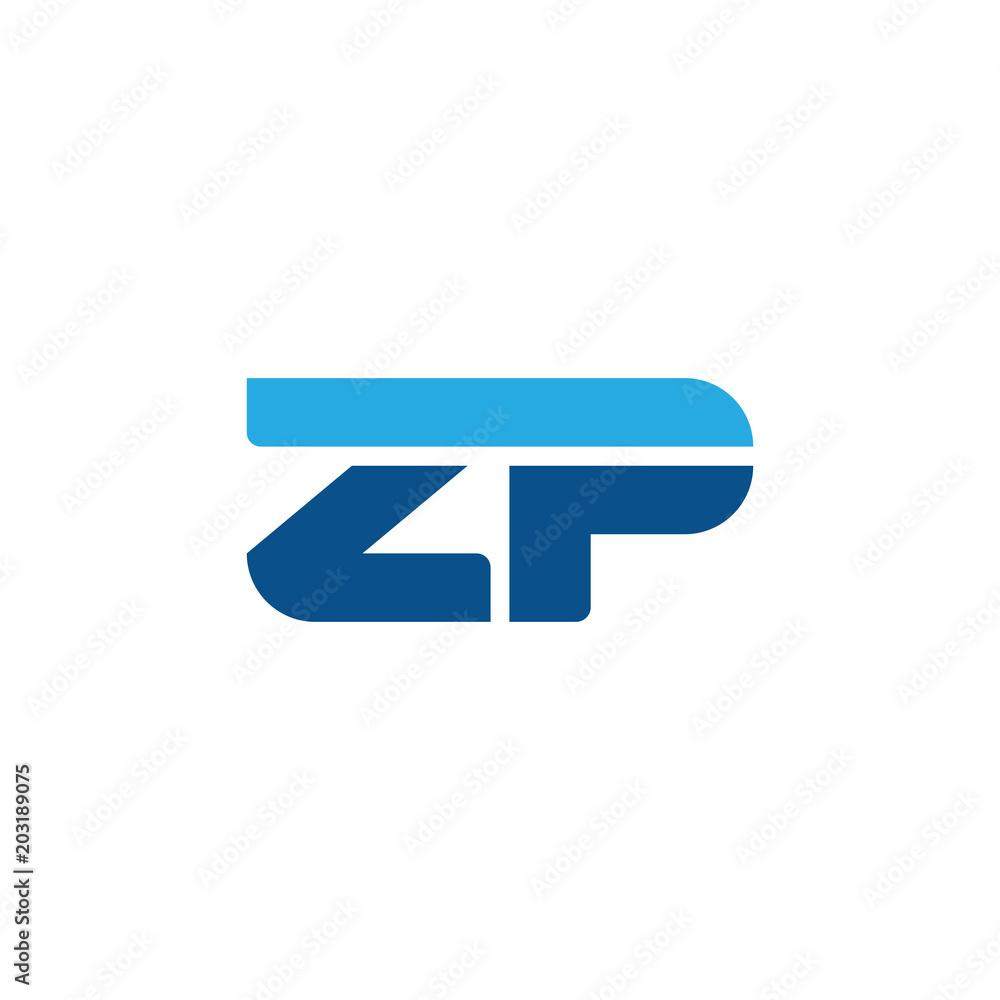 Initial letter ZP, straight linked line bold logo, simple flat blue ...
