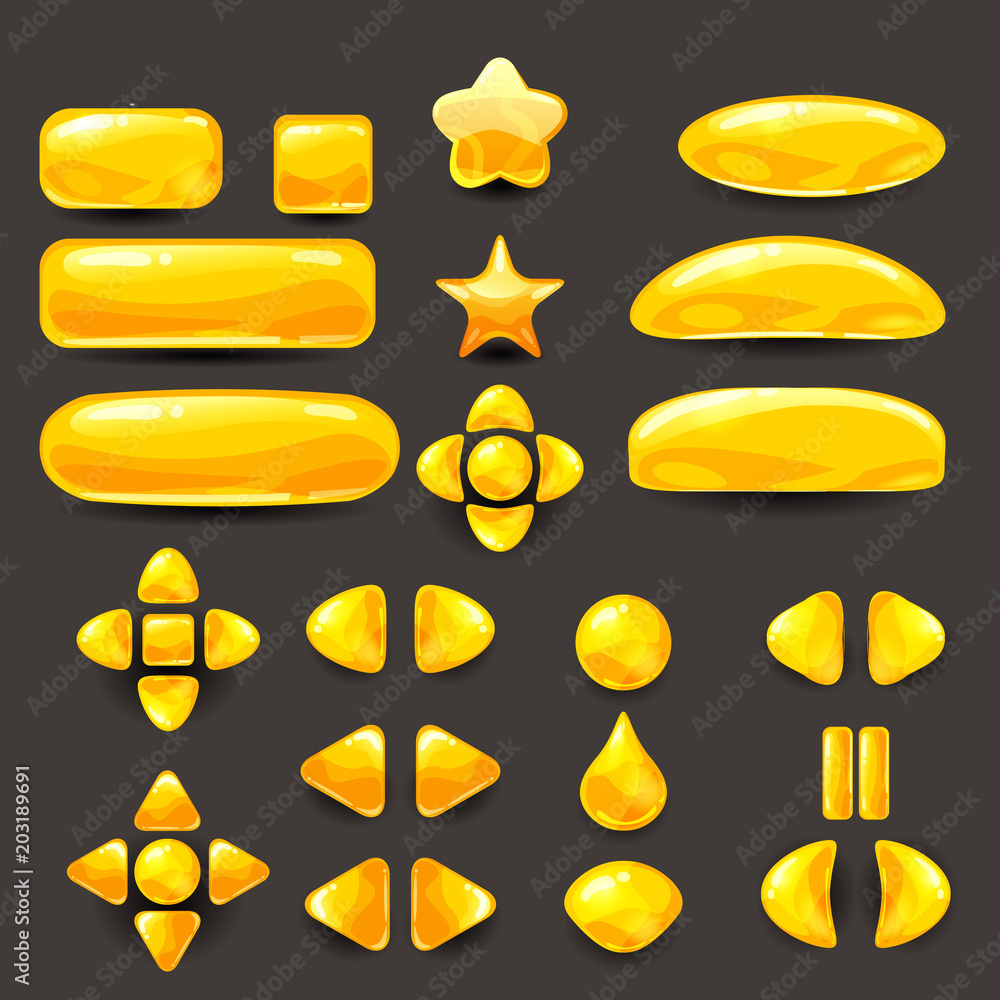 Set game ui . Complete yellow menu of graphical user interface GUI to ...