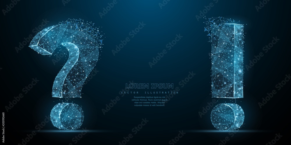 Question mark. Low poly wireframe mesh looks like constellation ...