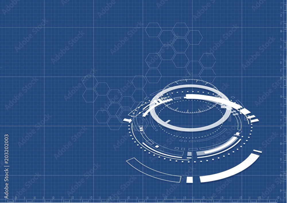 Technological abstract cyber digital technical blueprint background ...