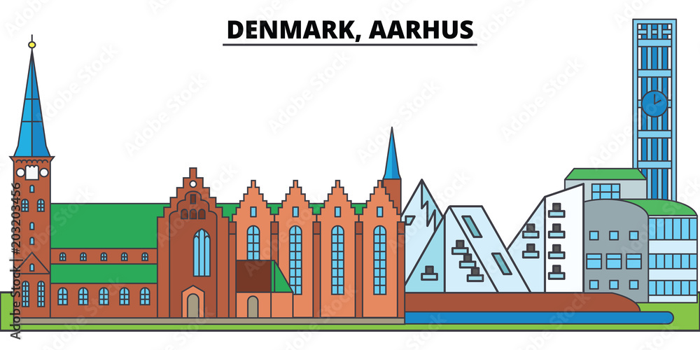 Denmark, Aarhus. City skyline, architecture, buildings, streets ...
