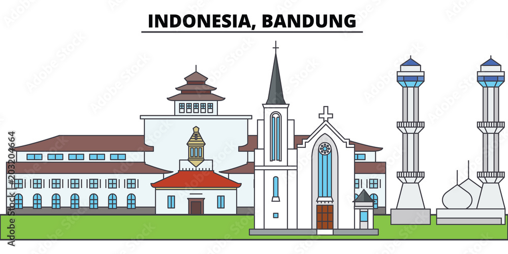 Indonesia, Bandung. City skyline, architecture, buildings, streets ...