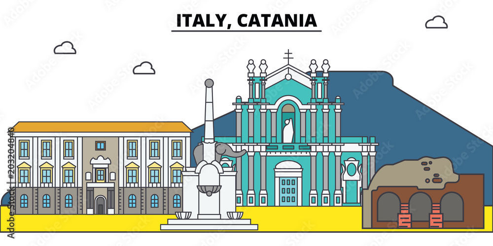 Italy, Catania. City skyline, architecture, buildings, streets ...