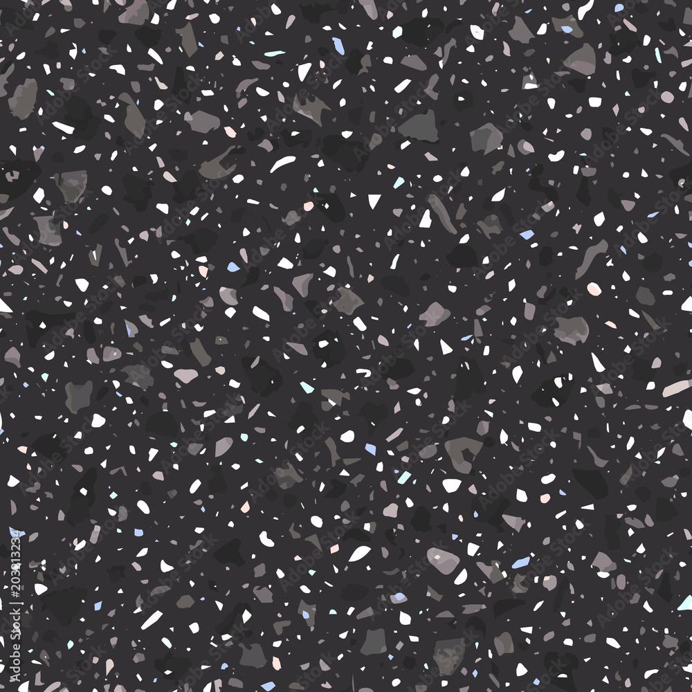 Terrazzo flooring vector seamless pattern in dark colors. Classic ...