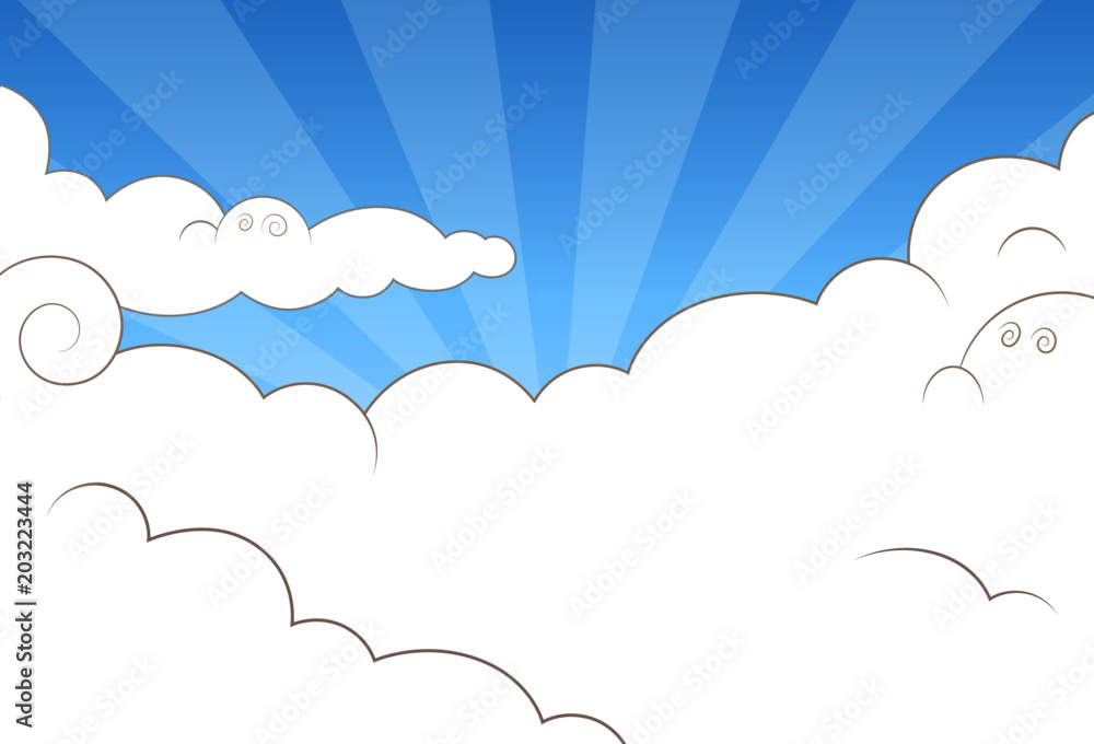 The heaven consists of many white clouds, the sun and a blue sky in ...