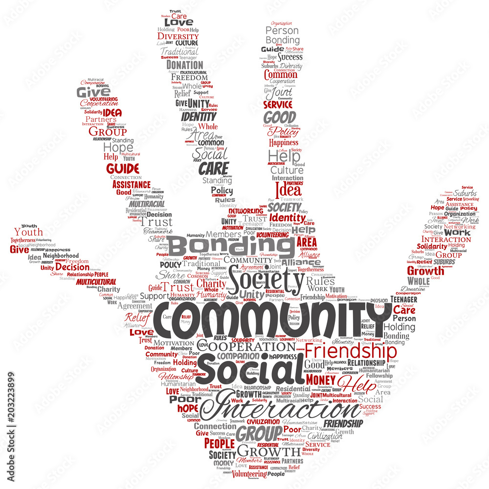 Vector conceptual community, social, connection hand print stamp word ...
