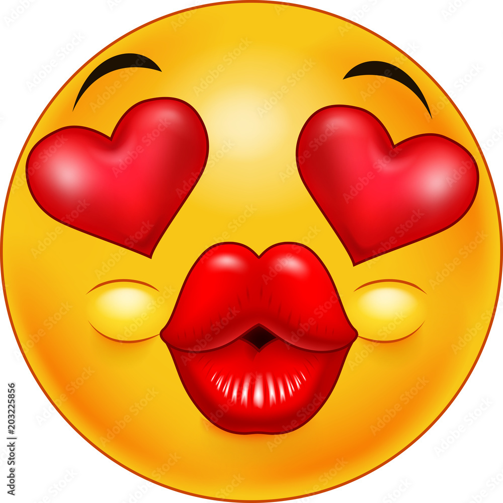 Cute kissing emoticon with hearts of eyes as an expression of love ...