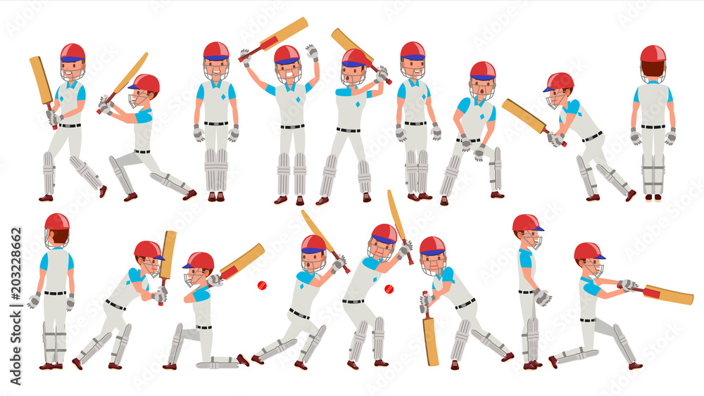 Professional Cricket Player Vector. Equipped Players. Pads, Bats ...