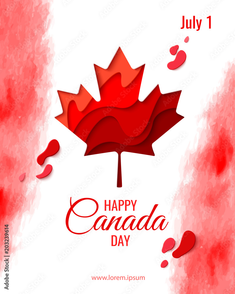 Happy Canada Day vector holiday background with red paper cut canada ...