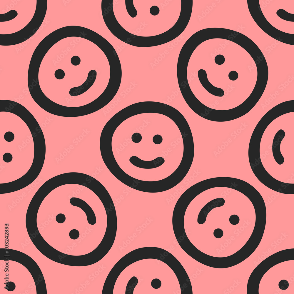 Repeated cute smileys drawn by hand. Funny seamless pattern. Sketch ...