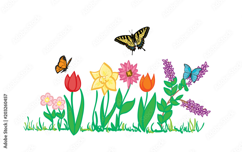 Clipart Spring Flowers And Butterfly