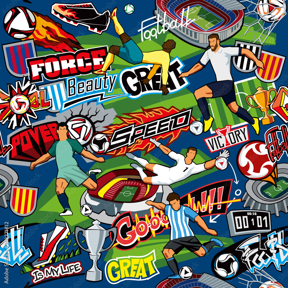 Soccer background. Seamless pattern. Football attributes, football ...