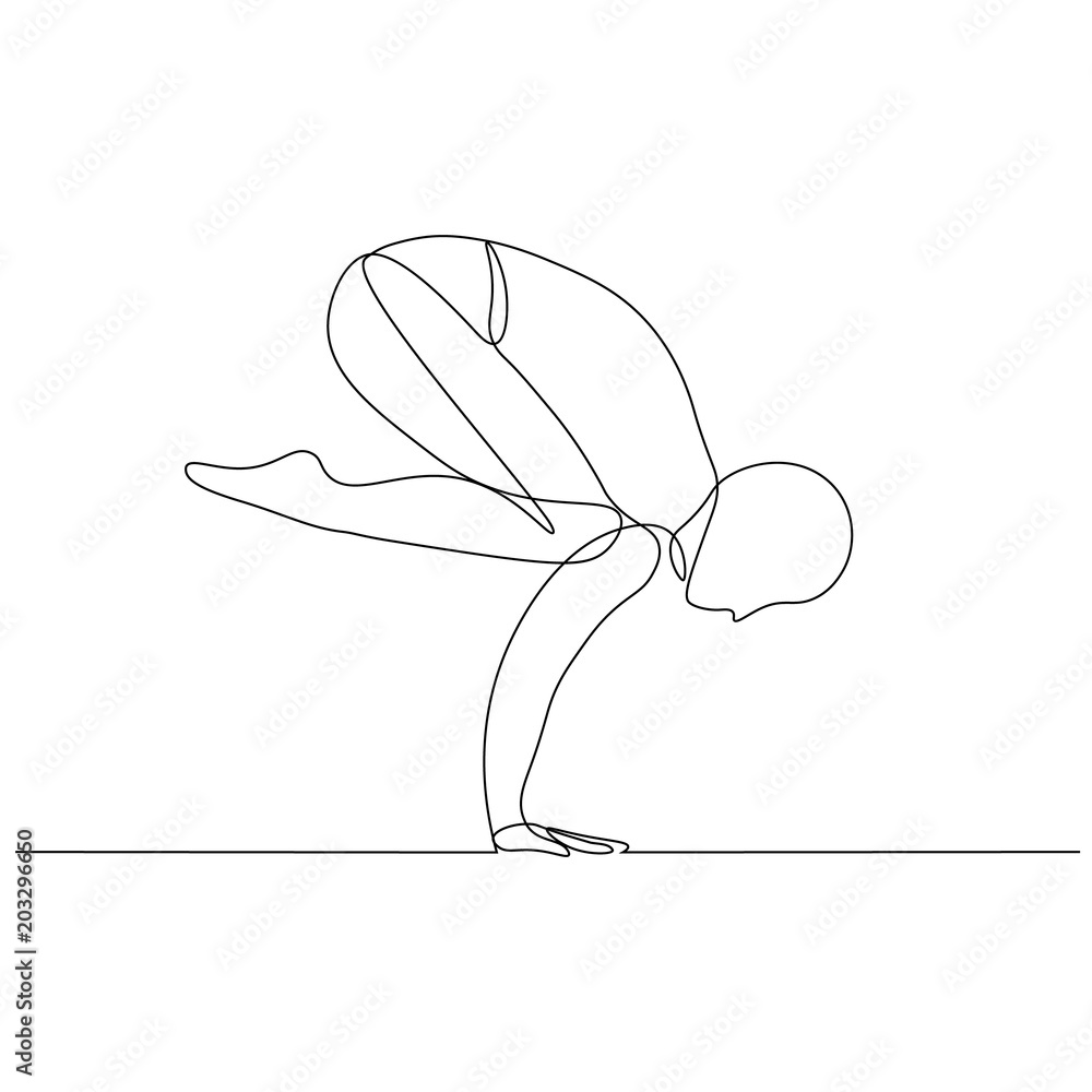 vector drawn line, a yogi in position the hands up. On white background ...