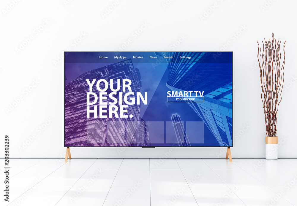 Smart TV in Modern Living Room Mockup Stock Template | Adobe Stock