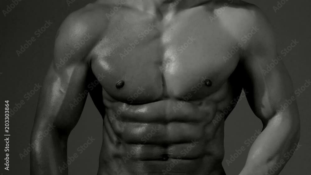 Sportsman, muscles, athlete man, triceps. Athletic caucasian, six pack ...