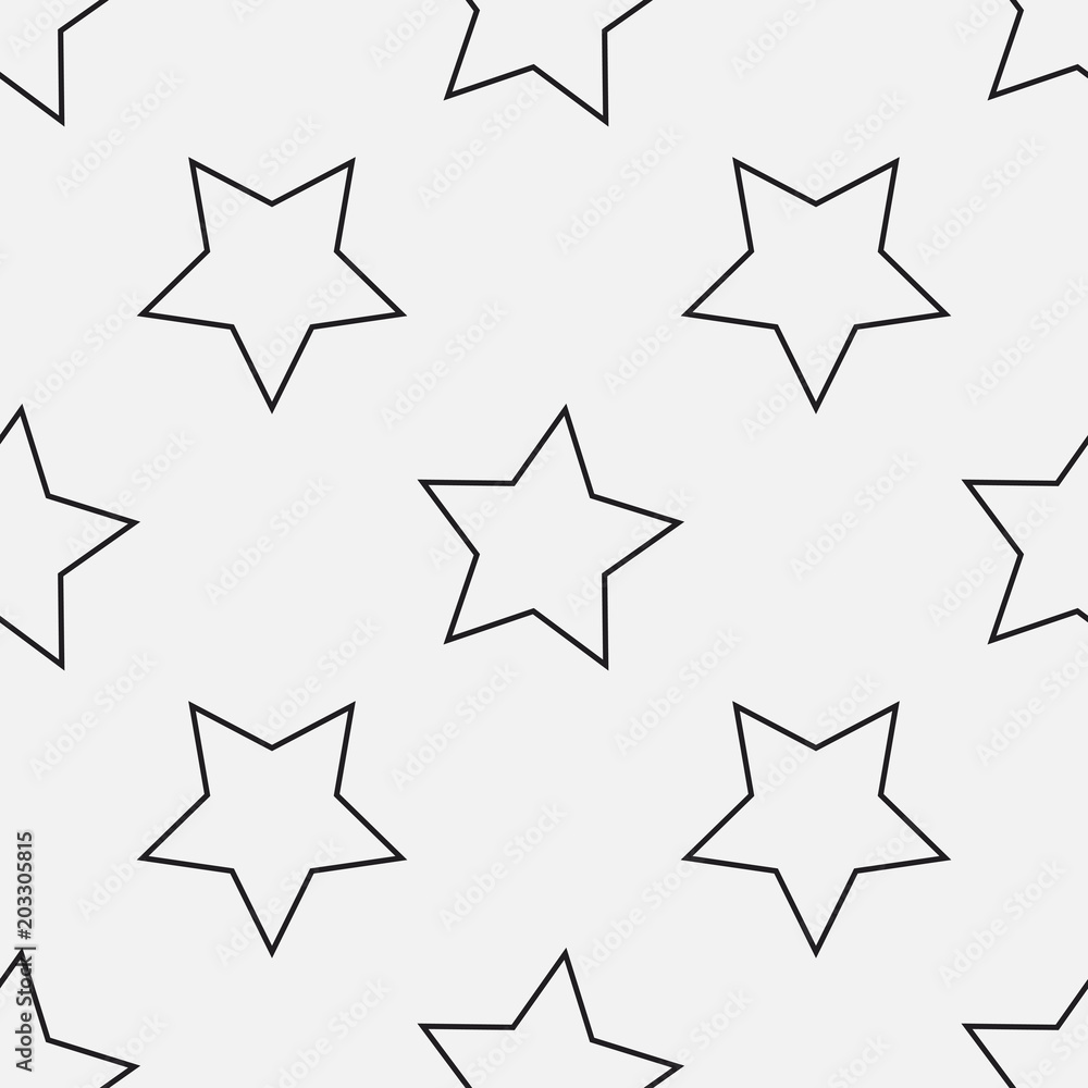 Black and white outlined stars seamless vector pattern. Decorative ...