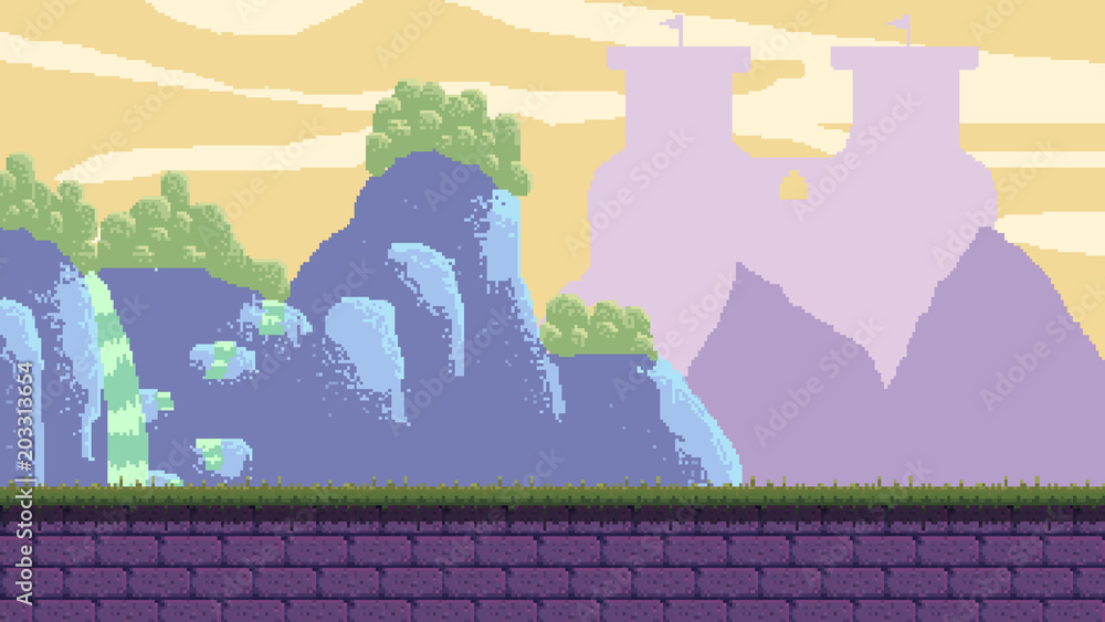 Medieval Ruins Pixel Art Stock Illustration | Adobe Stock