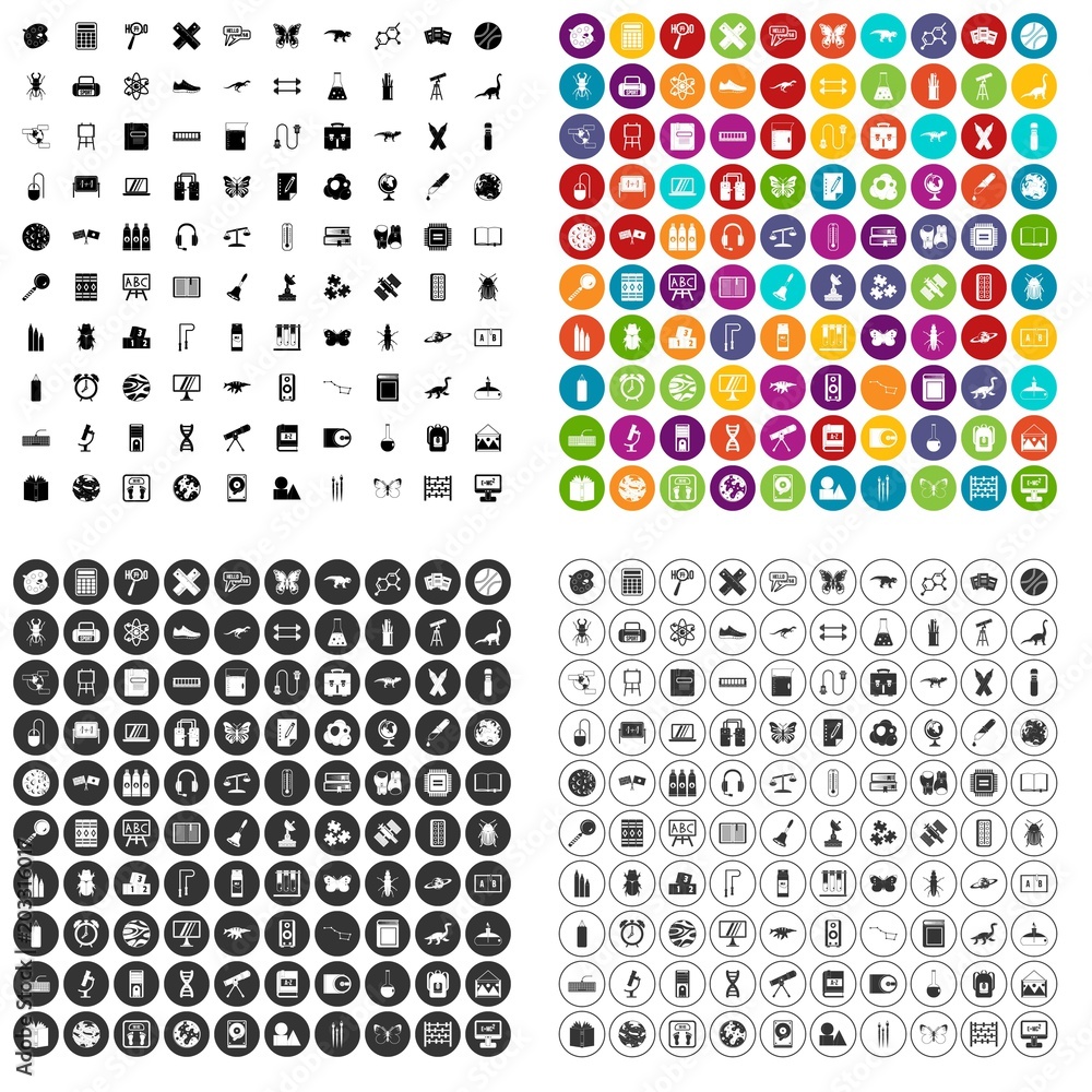 100 teaching materials icons set vector in 4 variant for any web design ...