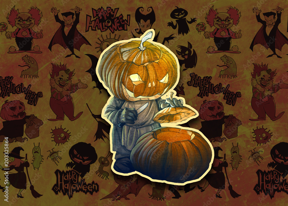 Cartoon halloween illustration set of diverse evil bizarre creatures ...