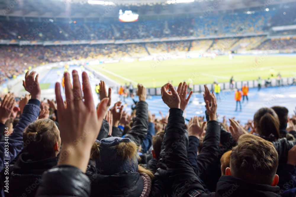 Football- Soccer,a lot of fans in full stadium celebrate there goal in ...