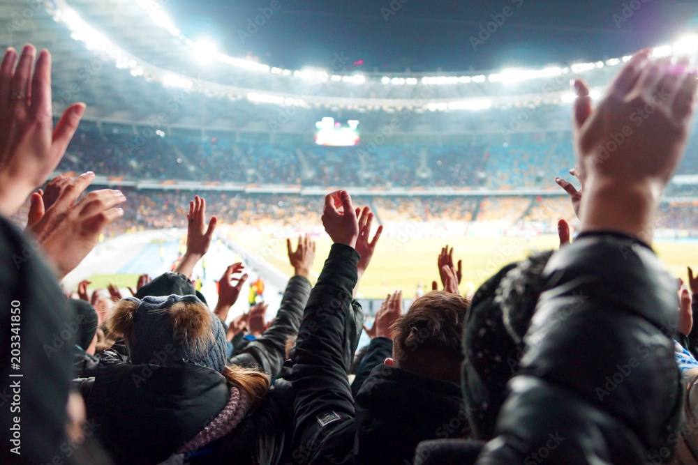 Football- Soccer,a lot of fans in full stadium celebrate there goal in ...