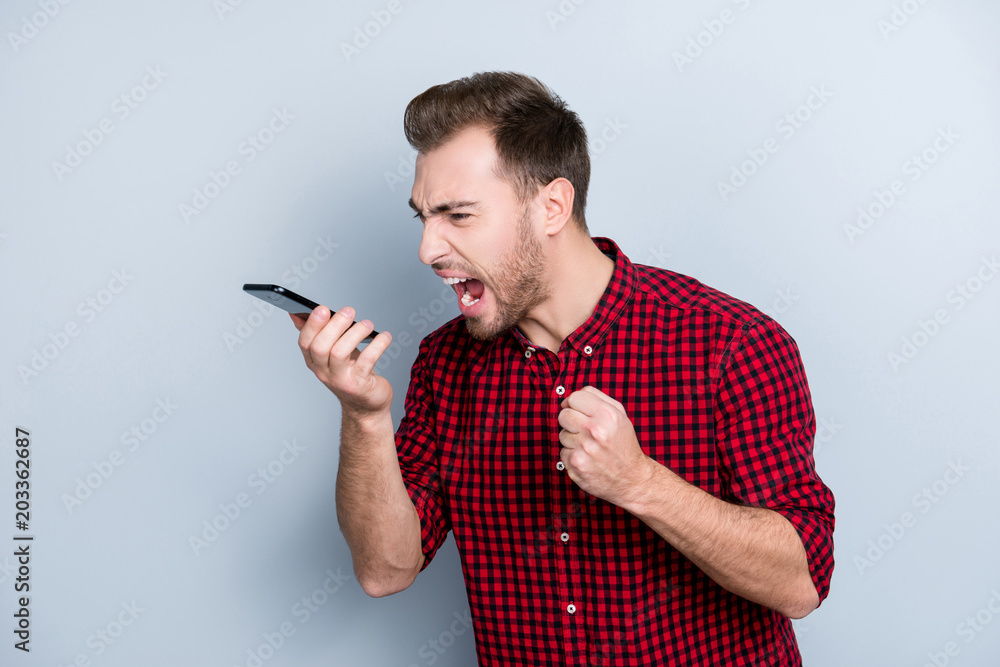 You will have problems man! Portrait of angry confused aggressive in ...