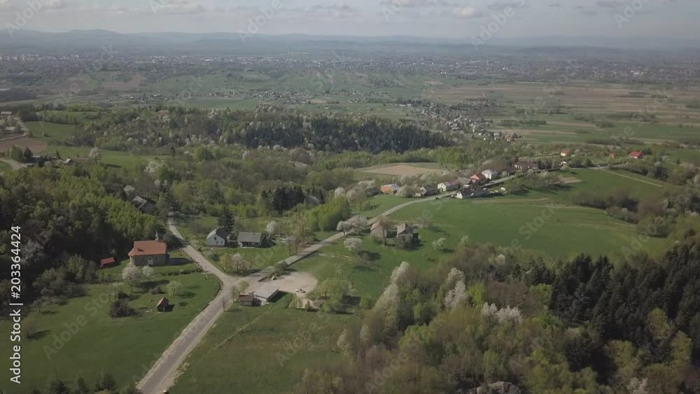 Panorama of agricultural land and countryside. A bird's eye view ...