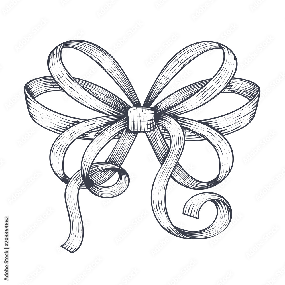 Ribbon bow. Black hand drawn sketch Stock Vector | Adobe Stock