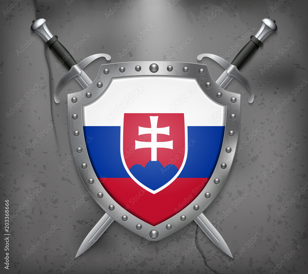 Flag of Slovakia. The Shield with National Flag. Two Crossed Swords ...