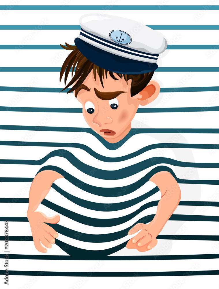 Little boy trapped in a marine background. Vector cartoon character ...