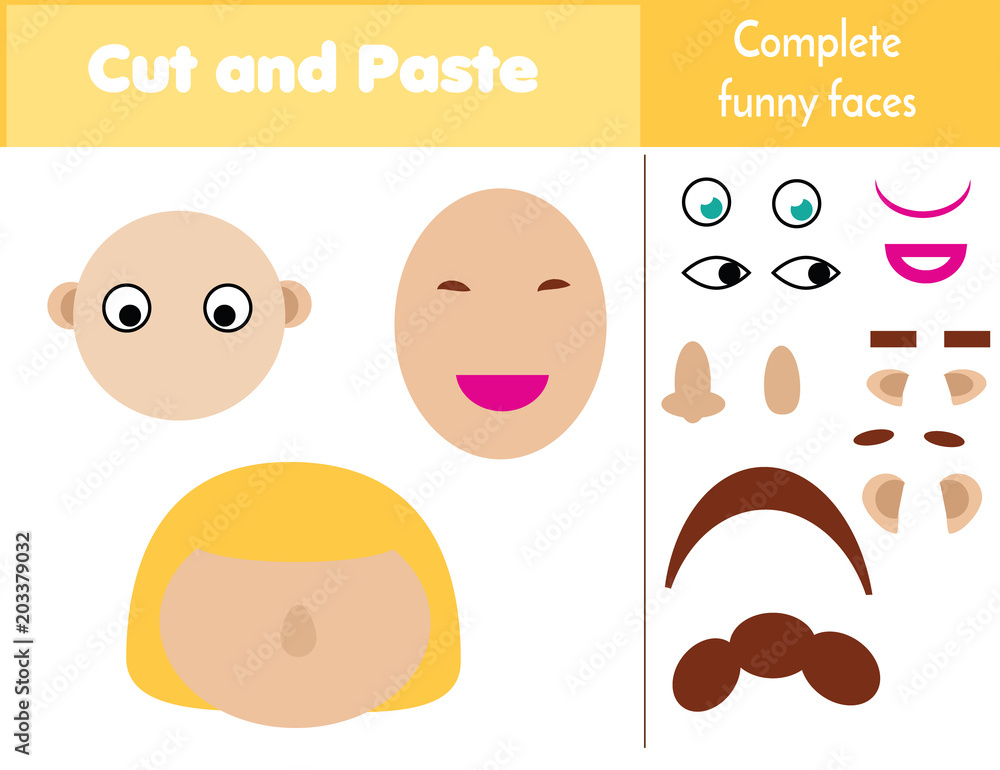 Cut and paste children educational game. Paper cutting activity ...