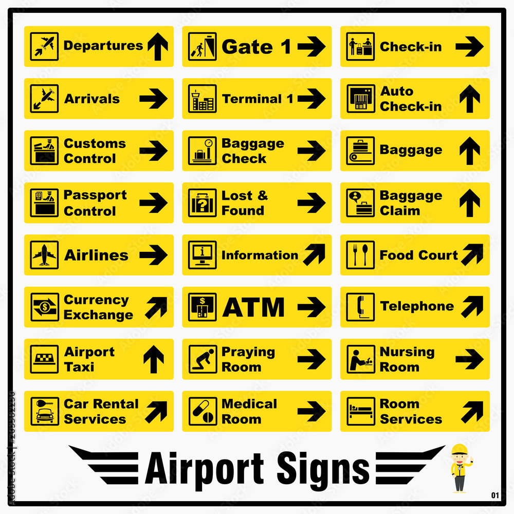 Set Of Airport Markings And Signs For Standards Using To Identify