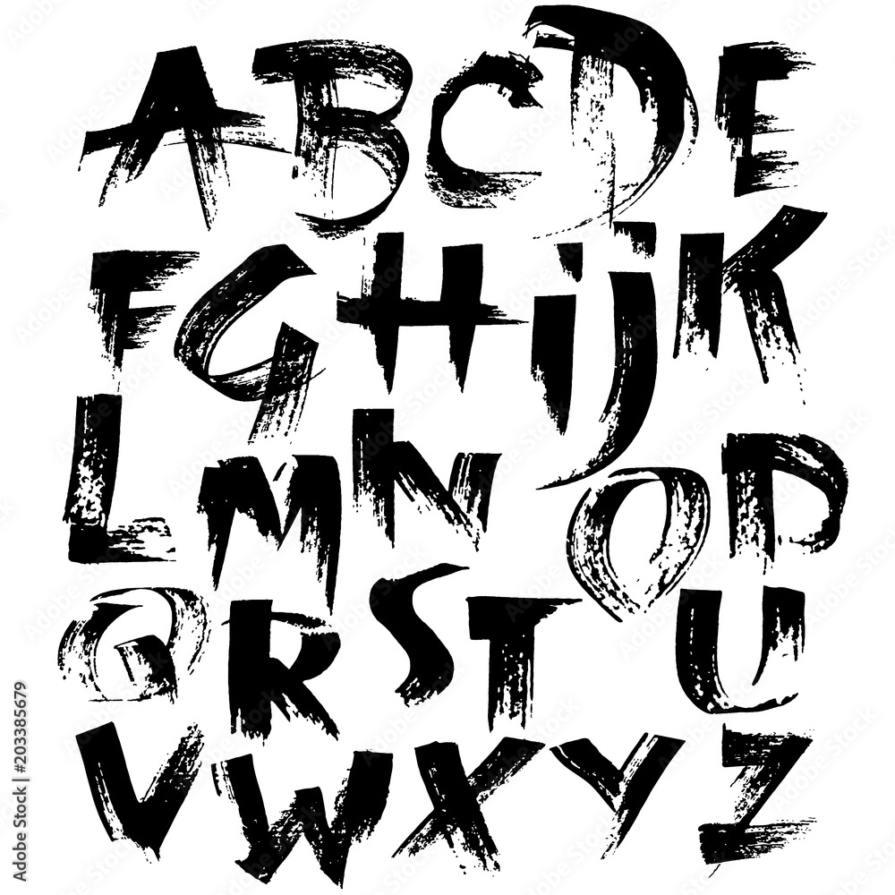 Grunge distress font. Modern dry brush ink letters. Handwritten ...