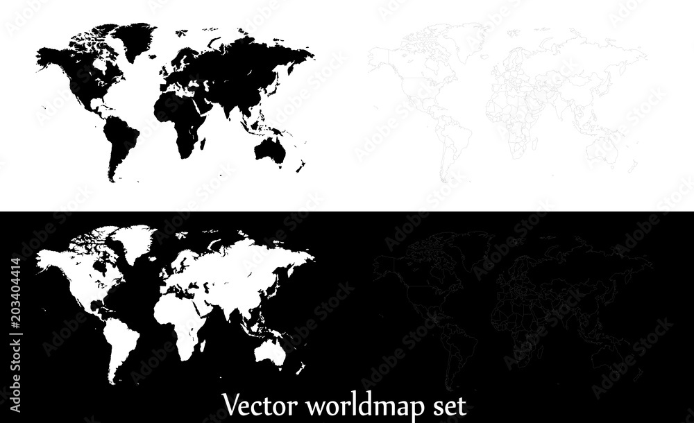 Vector world map illustration isolated over white and black background ...