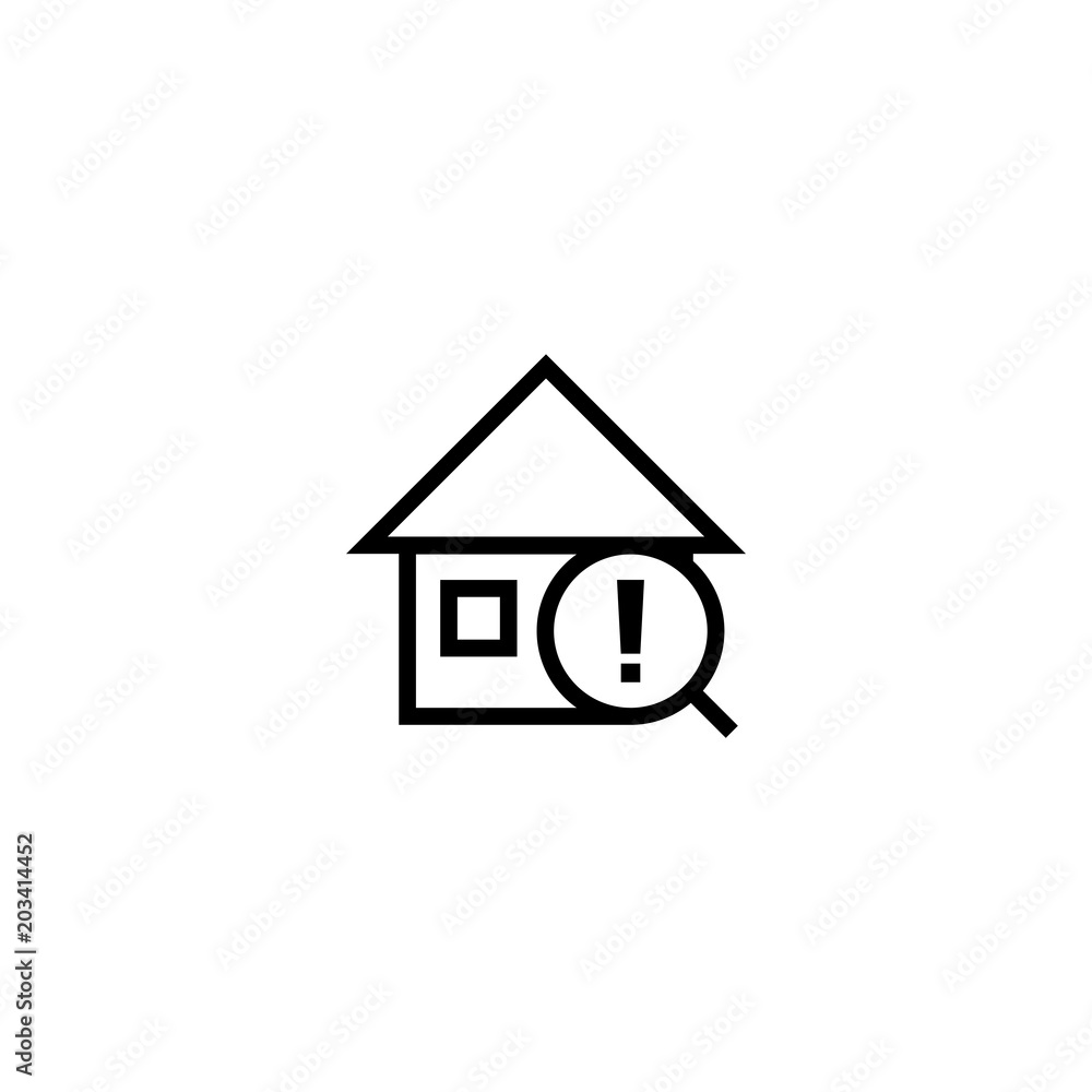 warning search house icon. home with magnifying glass and exclamation ...