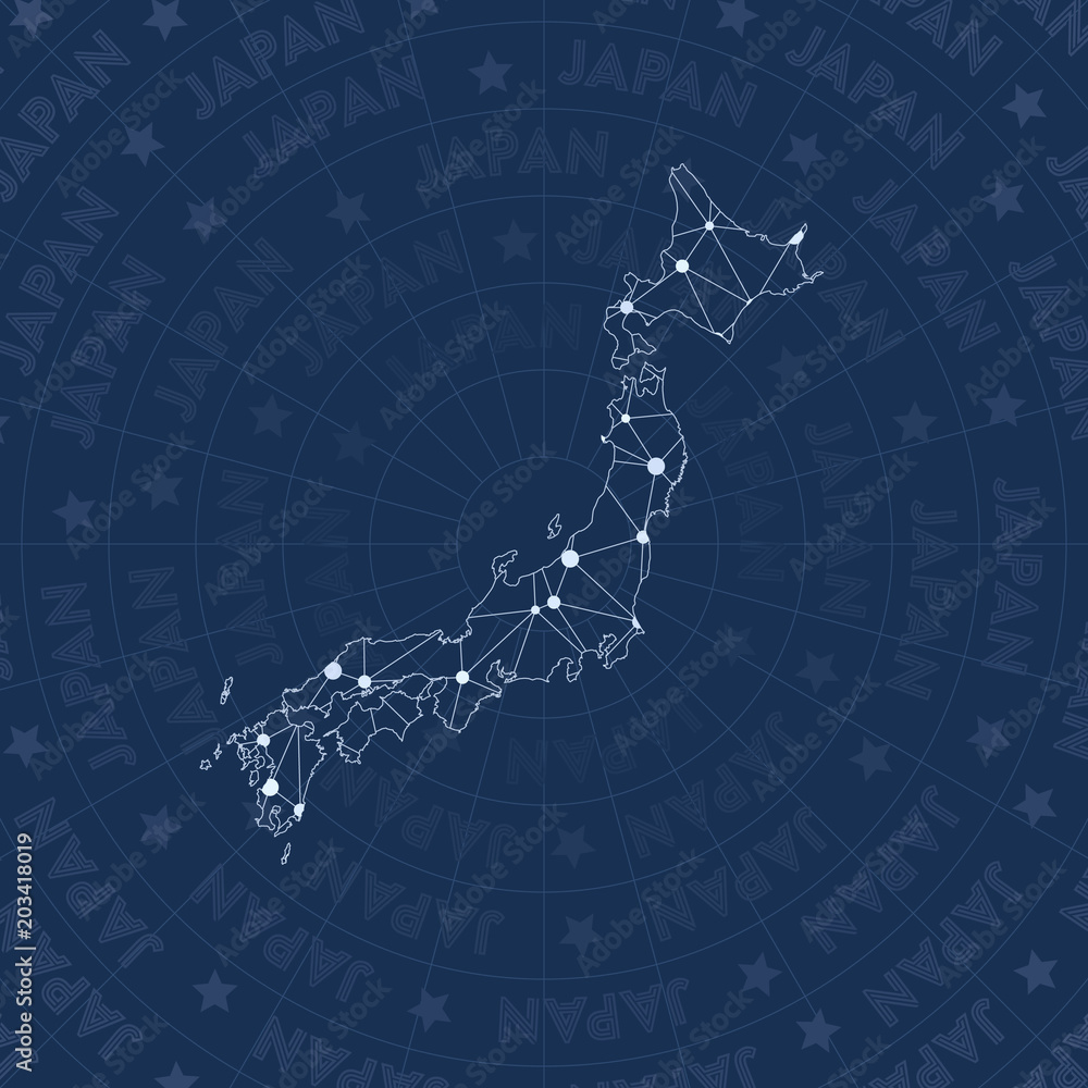 Japan network, constellation style country map. Neat space style ...