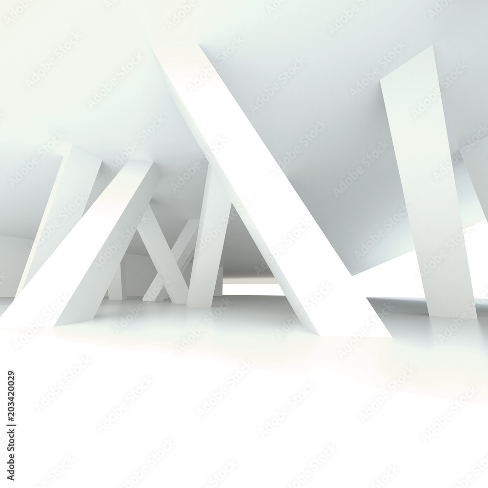 3d illustration. White modern interior of a non-existent room with ...