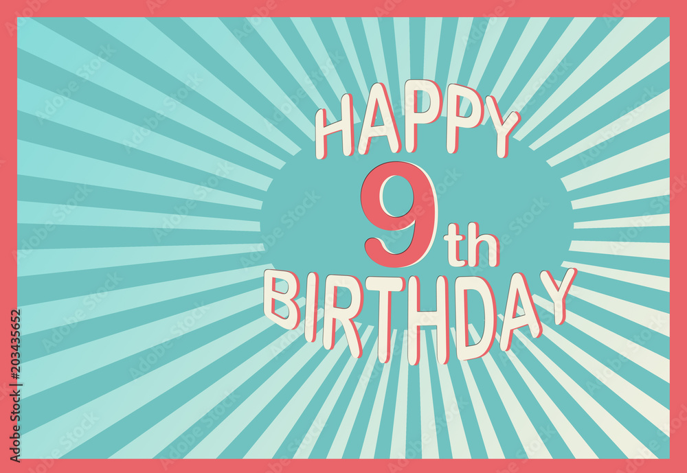 Happy 9th Birthday in cartoon style Stock Illustration | Adobe Stock