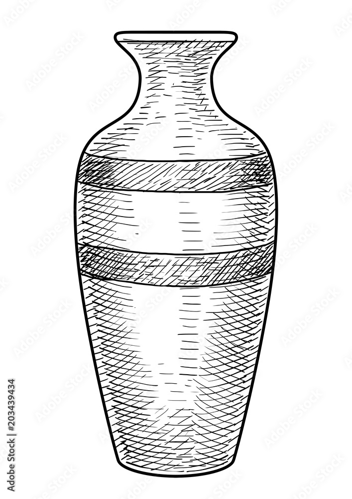 Vase illustration, drawing, engraving, ink, line art, vector Stock ...