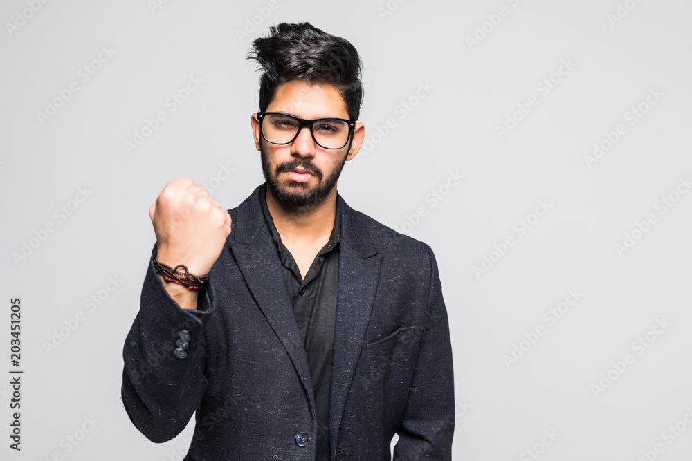 Angry indian man, worker, employee, businessman with arms raised ...