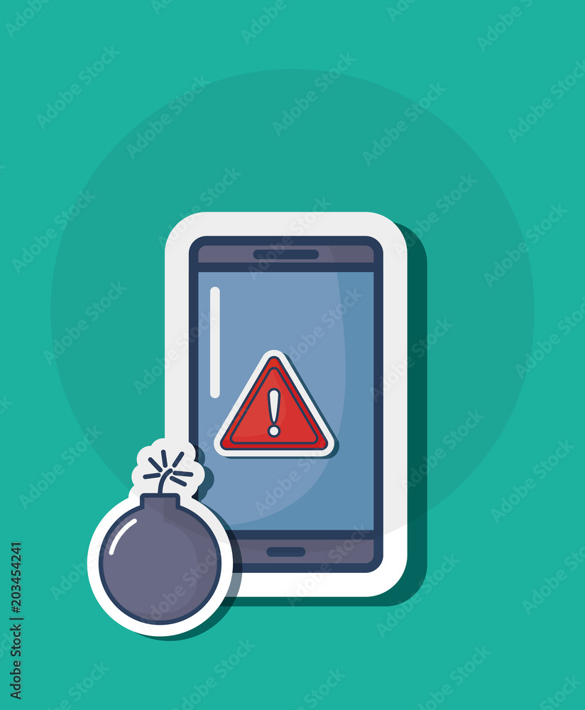 cyber security design with smartphone and warning sign and warning sign ...