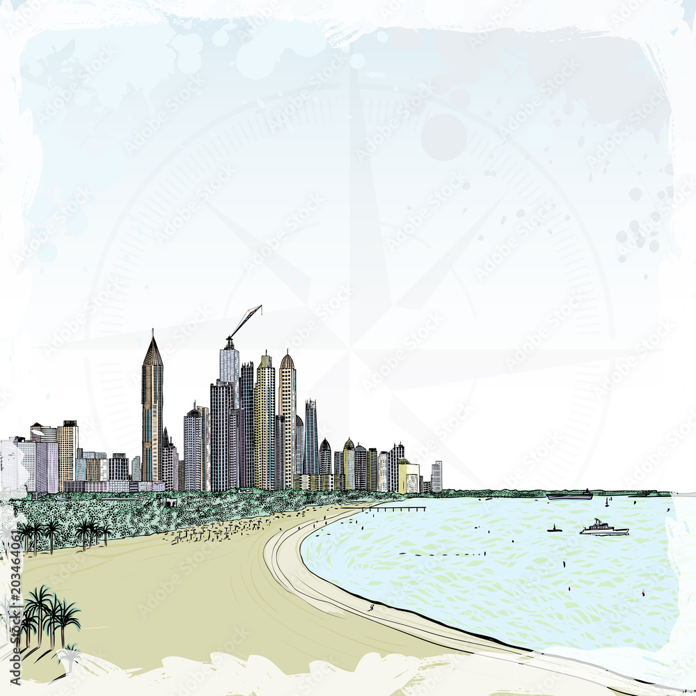 Watercolor sketch of monorail ride view from window at The Palm ...