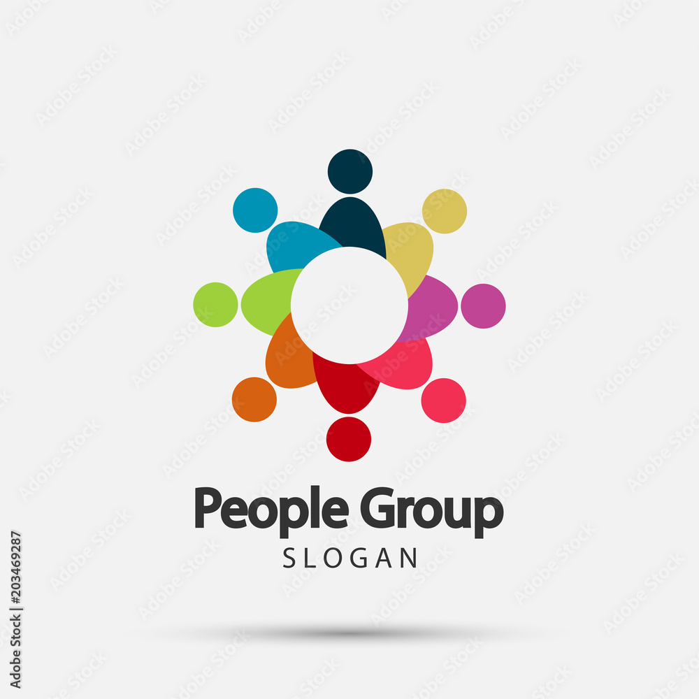 Vector graphic group connection logo.Eight people in the circle.logo ...