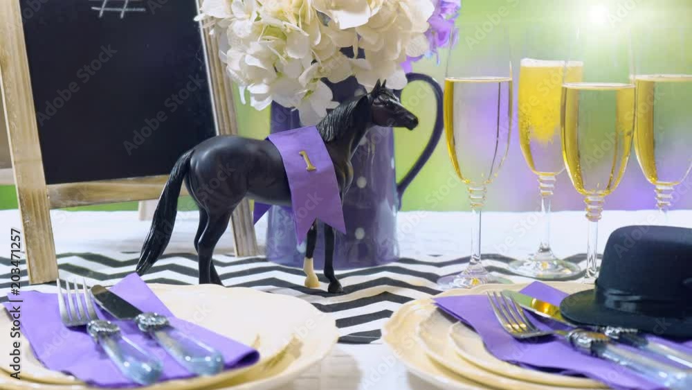 Horse Racing Day Luncheon fine dining table setting with small black ...