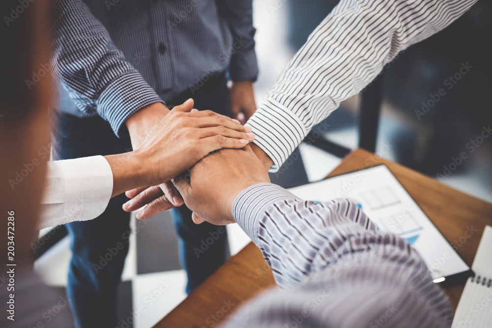 Business partnership meeting, Image of business people joining and ...